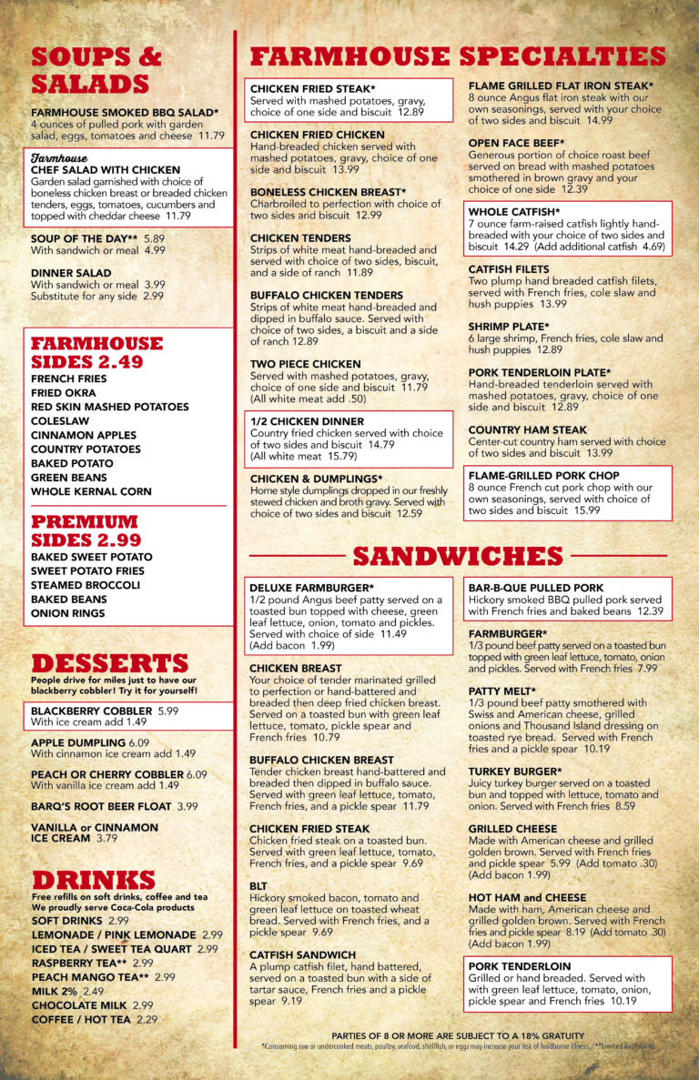 Menu | Farmhouse Restaurant